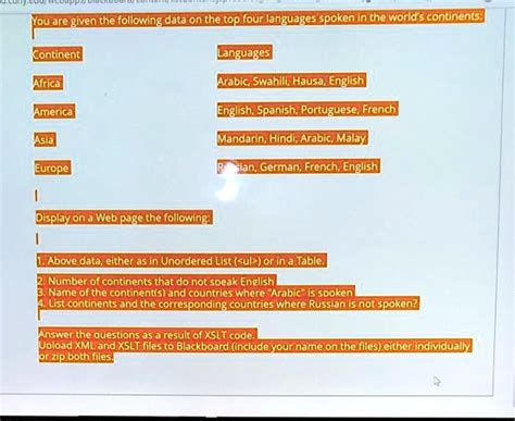 You Are Given The Following Data On The Top Four Languages Spoken In The Worlds Continents