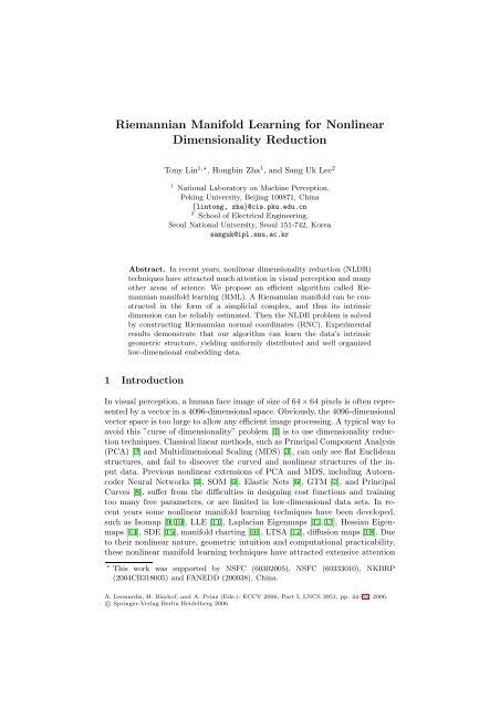 Riemannian Manifold Learning For Nonlinear Dimensionality