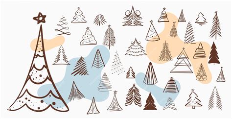 Free Vector Set Of Christmas Tree Symbols In Hand Drawn Style