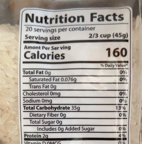Jasmine White Rice Nutrition Label At James Marts Blog