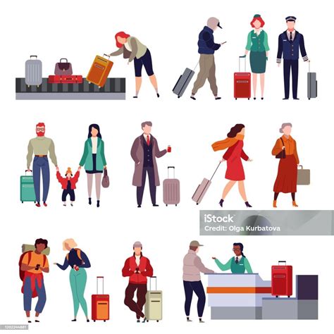 짐을 들고 있는 사람들 여행 커플 들고 아이 와 사람 함께 가방 관광 및 여행자 격리 벡터 세트 노인에 대한 스톡 벡터 아트 및 기타 이미지 Istock