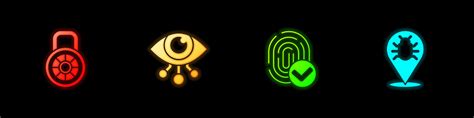 Set Safe Combination Lock Eye Scan Fingerprint And System Bug Icon Vector Stock Illustration