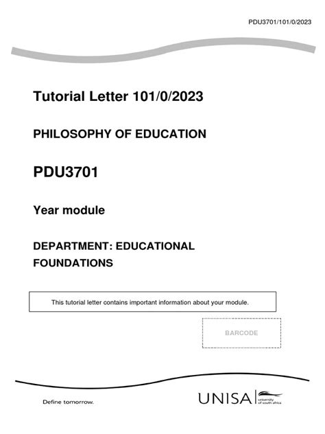 Pdu3701 101 Tutorial Letter Download Free Pdf Libraries Philosophy Of Education