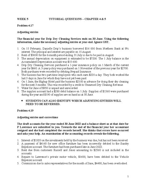 week 5 tutorial questions week 5 tutorial questions chapter 4 and 5