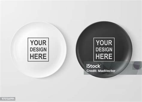 현실적인 벡터 흰색과 검은색 음식 접시 접시 아이콘 설정 흰색 배경에 고립의 근접 촬영 모의 등 인쇄 그래픽에 대 한 서식 파일을 디자인 합니다 상위 뷰 빈 접시에 대한