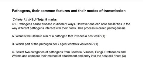 Solved Pathogens Their Common Features And Their Modes Of