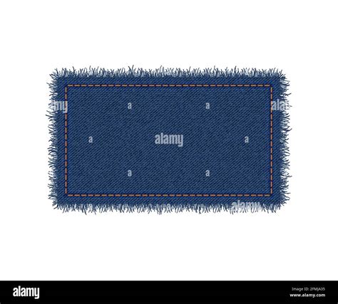 Denim Rectangle Shape With Stitches Torn Jean Patch With Seam Vector