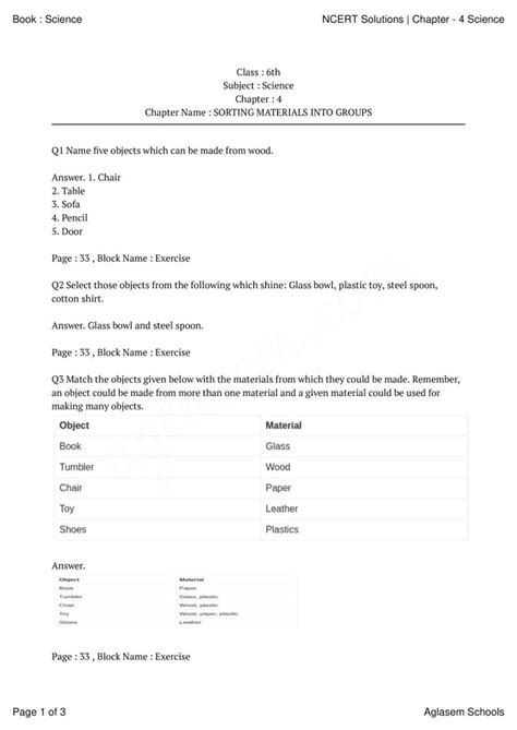 Ncert Solutions Class 6 Science Chapter 4 Sorting Materials Into Groups
