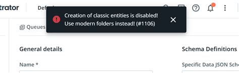 Creation Of Classic Entities Is Disabled Use Modern Folders Instead