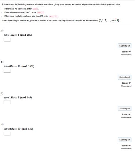 Solved Solve Each Of The Following Modular Arithmetic