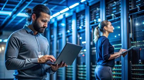 premium photo a network admin is monitoring in the datacenter server room