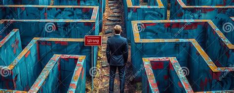 Businessman In A Suit Facing A Wrong Way Sign At The Entrance Of A