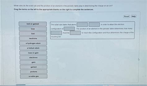 Solved What Roles Do The Octet Rule And The Position Of An Chegg Com