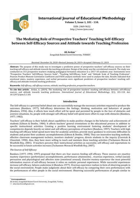 Pdf The Mediating Role Of Prospective Teachers Teaching Self
