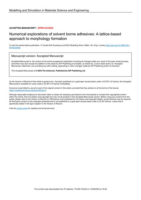 Pdf Numerical Explorations Of Solvent Borne Adhesives A Lattice Based Approach To Morphology