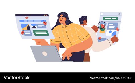 Software Testing Concept Qa Team Finding Vector Image