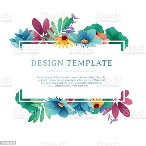 꽃 장식으로 배너 디자인 서식 파일입니다 꽃 장식으로 직사각형 프레임 잎 잔 가지 텍스트 배경 자연 여름 꽃다발에 대 한 공간을 가진 개별 초대 벡터입니다 봄에 대한 스톡
