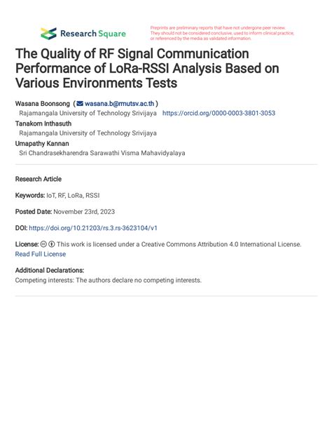Pdf The Quality Of Rf Signal Communication Performance Of Lora Rssi