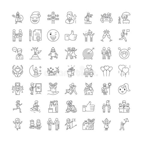 Joy Linear Icons Signs Symbols Vector Line Illustration Set Stock