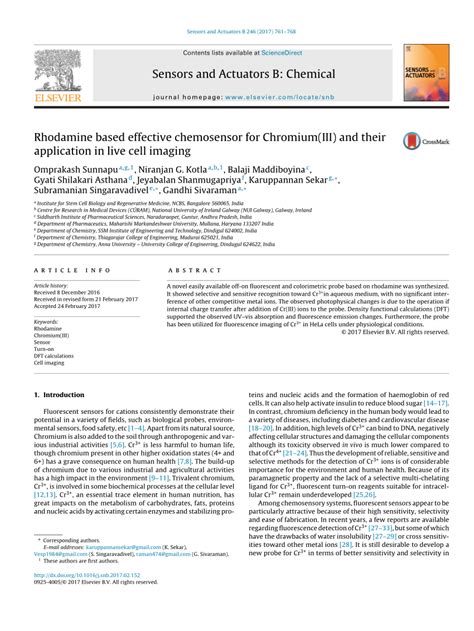 Pdf Rhodamine Based Effective Chemosensor For Chromium Iii And Their Application In Live Cell