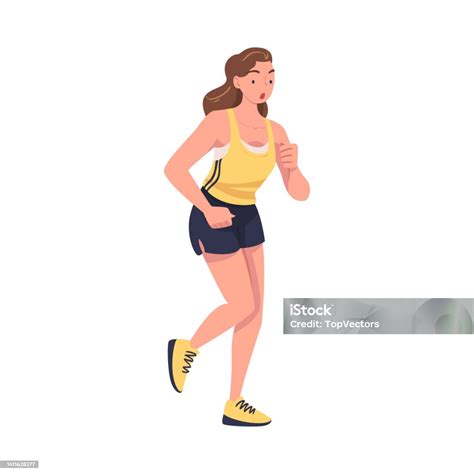 스포츠웨어에서 달리는 여성 캐릭터 및 스포츠 훈련 및 운동에 종사하는 트레이너 벡터 일러스트 레이 션 운동에 대한 스톡 벡터