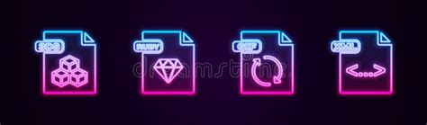 set line 3ds file document ruby and xml glowing neon icon stock