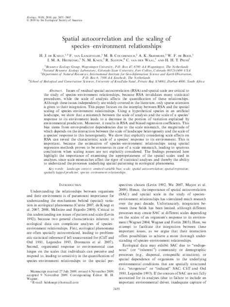 Pdf Spatial Autocorrelation And The Scaling Of Species Environment Relationships