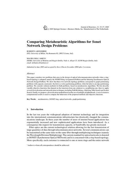 Comparing Metaheuristic Algorithms For Sonet Network Design Problems