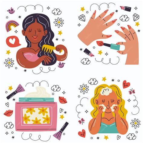 Doodle Conjunto De Pegatinas De Belleza Dibujadas A Mano Vector Gratis
