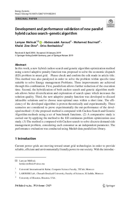 Pdf Development And Performance Validation Of New Parallel Hybrid Cuckoo Searchgenetic