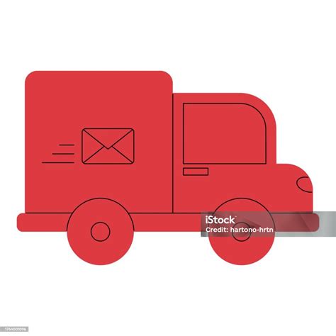 플랫 라인 메일 트럭 벡터 일러스트 레이 션 와 Post Office 테마 와 평평한 선 벡터 스타일 편집 가능한 벡터 개념에 대한 스톡 벡터 아트 및 기타 이미지 Istock