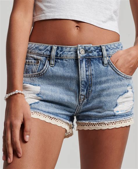 Superdry Hot Shorts I Denim Damer Damer Oekologisk Bomuld