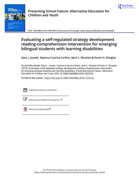 Pdf Evaluating A Self Regulated Strategy Development Reading Comprehension Instruction For