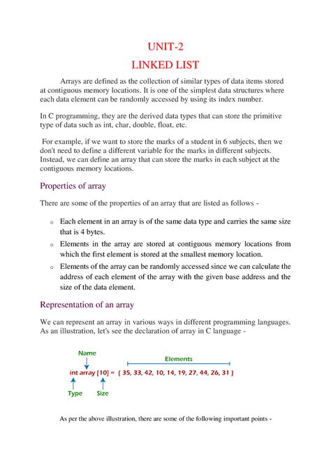 unit 2 linked list unit linked list arrays are defined as the