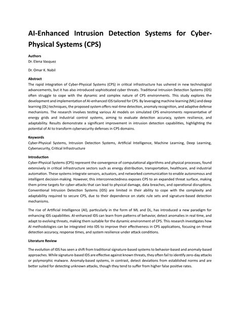 Pdf Ai Enhanced Intrusion Detection Systems For Cyber Physical Systems Cps