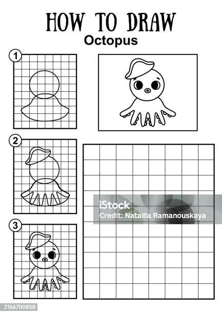 어린이를 위한 미니 게임 바다 캐릭터를 그리는 방법 문어 패턴을 그립니다 0명에 대한 스톡 벡터 아트 및 기타 이미지 0명 갈고리 발톱 갑각류 Istock