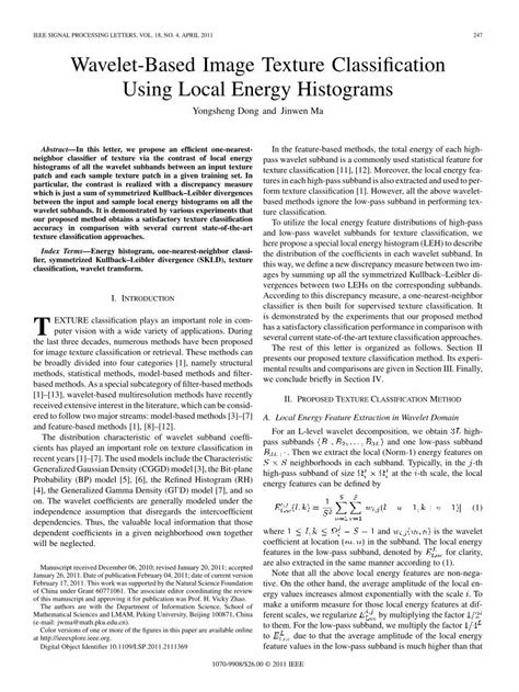 pdf wavelet based image texture classification using local energy