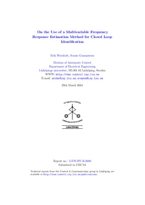Pdf On The Use Of A Multivariable Frequency Response Estimation Method For Closed Loop