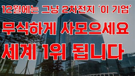 상한가 12월에는 그냥 2차전지 이 기업 무식하게 사모으세요 세계 1위 됩니다 2차전지관련주 에코프로비엠 주식전망