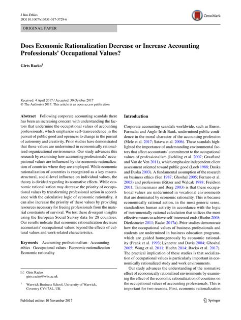 Pdf Does Economic Rationalization Decrease Or Increase Accounting