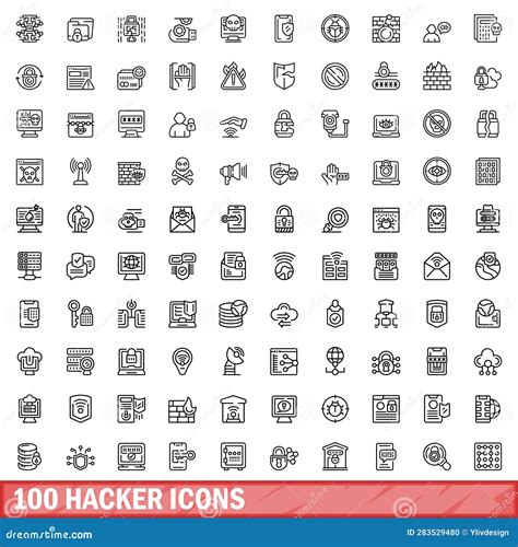 100 Hacker Icons Set Outline Style Stock Illustration Illustration Of Black Identity 283529480