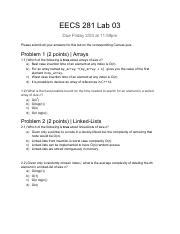 Lab03.pdf - EECS 281 Lab 03 Due Friday 2/03 at 11:59pm Please submit all your answers for this ...
