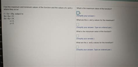 Solved Find The Maximum And Minimum Values Of The Function