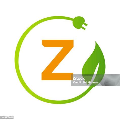 편지 Z 녹색 에너지 전기 플러그 로고 템플릿 전기 플러그 사인 개념 에코 그린 리프 벡터 기호 0명에 대한 스톡 벡터 아트 및