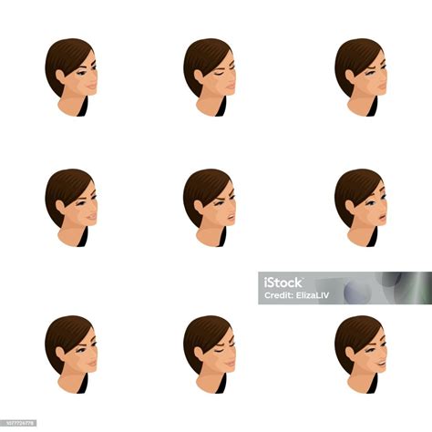 아이소메트릭 아이콘의 여자 감정 3d 머리카락 얼굴 눈 입술 코 얼굴 식입니다 벡터 일러스트 레이 션에 대 한 사람들의 질적 아이소메트리 귀여운에 대한 스톡 벡터 아트 및