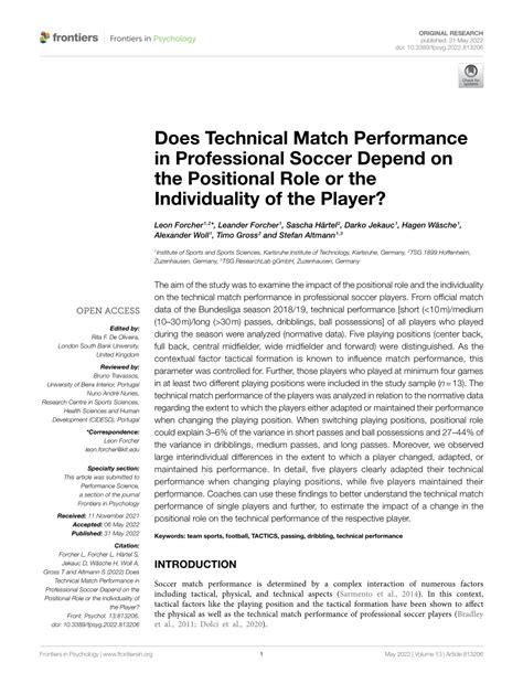 Pdf Does Technical Match Performance In Professional Soccer Depend On The Positional Role Or