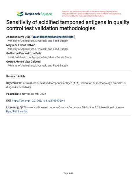 Pdf Sensitivity Of Acidified Tamponed Antigens In Quality Control Test Validation Methodologies