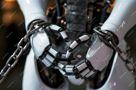 Premium Ai Image Robot Hands Shackled In Chains For The Concept Of Constraints And Regulation