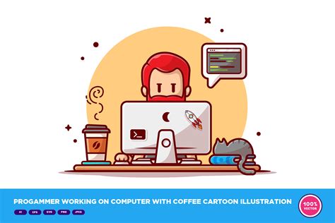 programmer working on computer cartoon graphic by catalyststuff