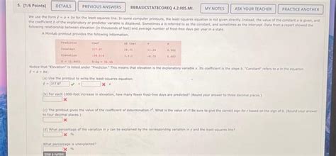 Solved The Coefficient B Of The Explanstory Or Predictor